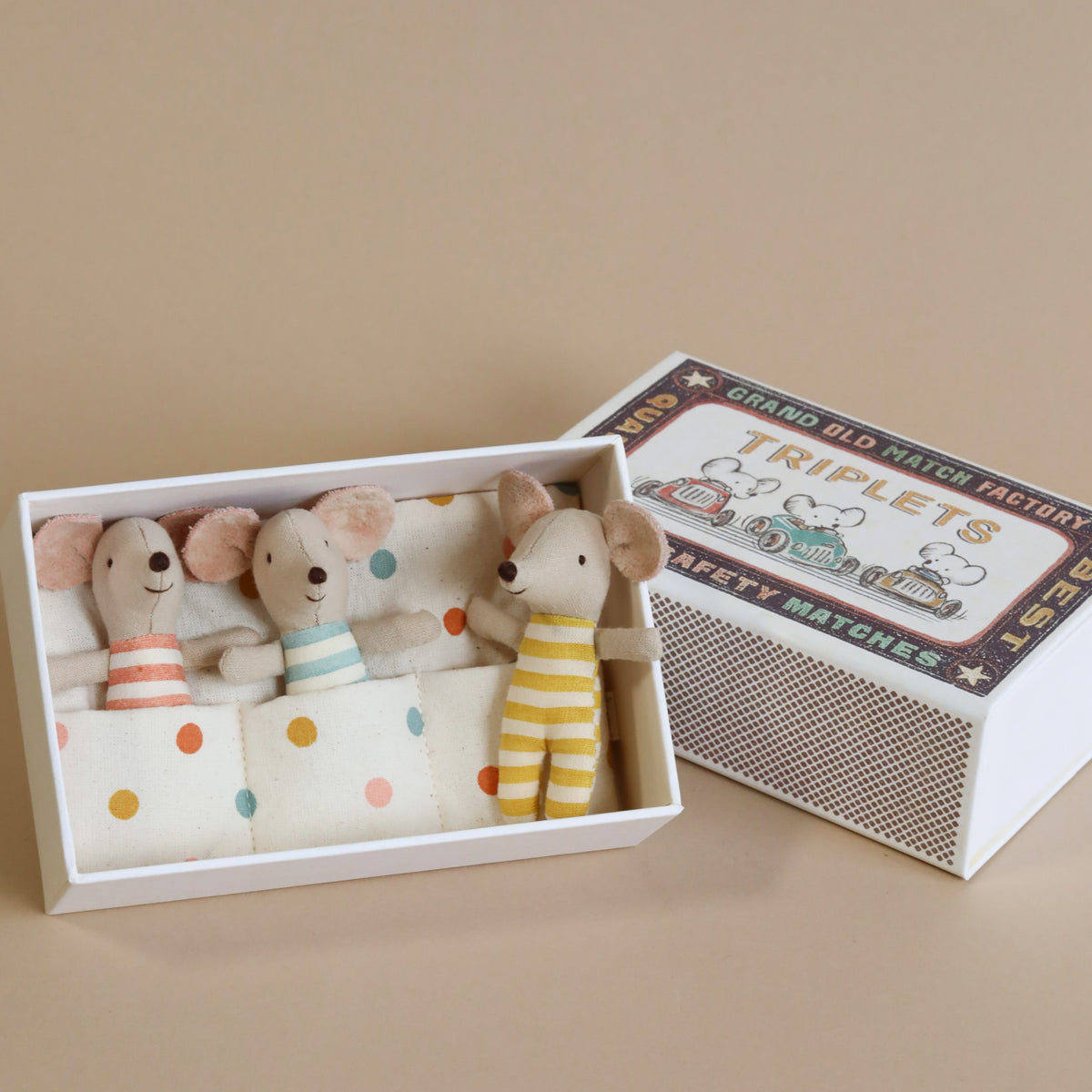 Maileg Triplets, Baby Mice In Matchbox– Odin Parker